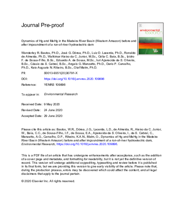 (PDF) Dynamics of Hg and MeHg in the Madeira River basin (Western ...
