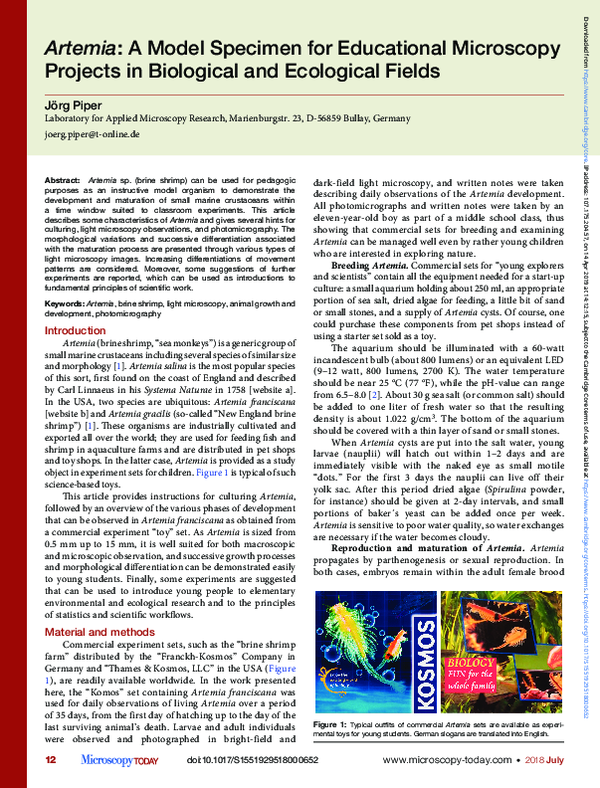 (PDF) Artemia: A Model Specimen for Educational Microscopy Projects in ...