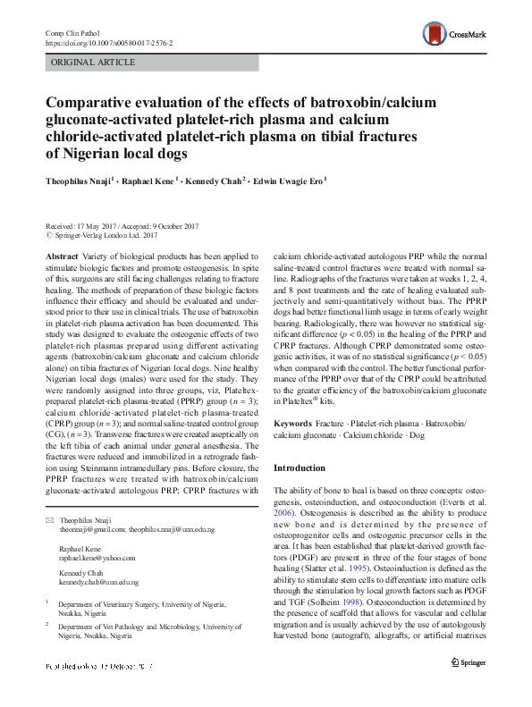 (PDF) Comparative evaluation of the effects of batroxobin/calcium ...