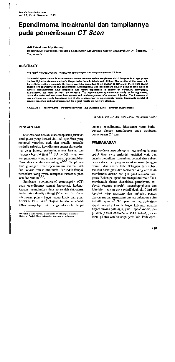 (PDF) Intracranial ependymoma and its appearance on CT Scan