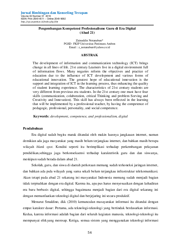 (PDF) Pengembangan Kompetensi Profesionalisme Guru di Era Digital (Abad 21)