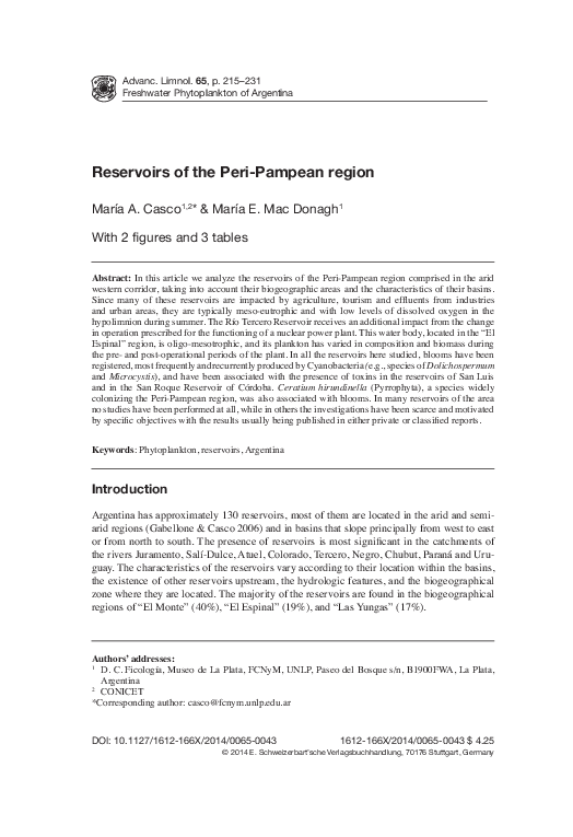 (PDF) Reservoirs of the Peri-Pampean region
