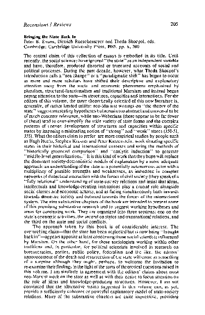 (PDF) Bringing the State Back InPeter B. Evans Dietrich Rueschemeyer ...