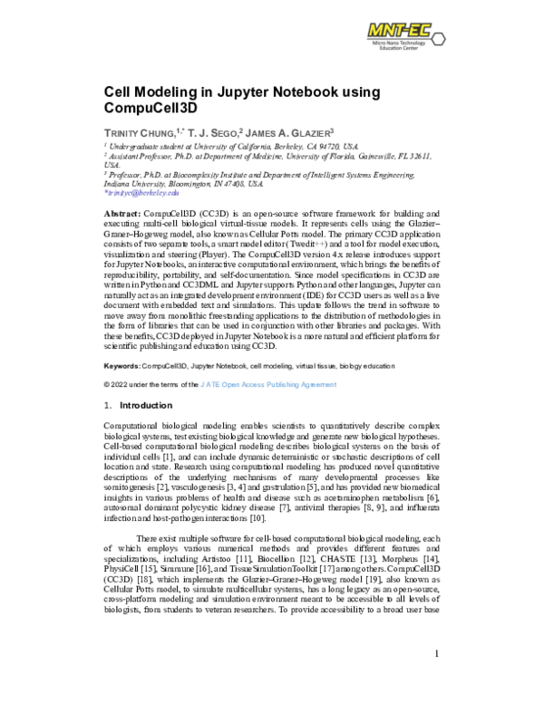 (PDF) CompuCell3D in Jupyter Notebook: A Guide