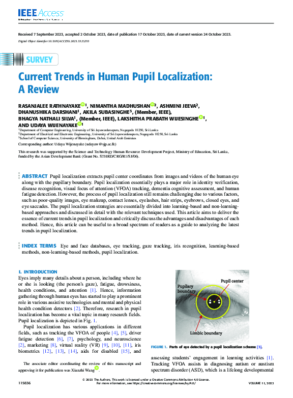 (PDF) Current Trends in Human Pupil Localization: A Review