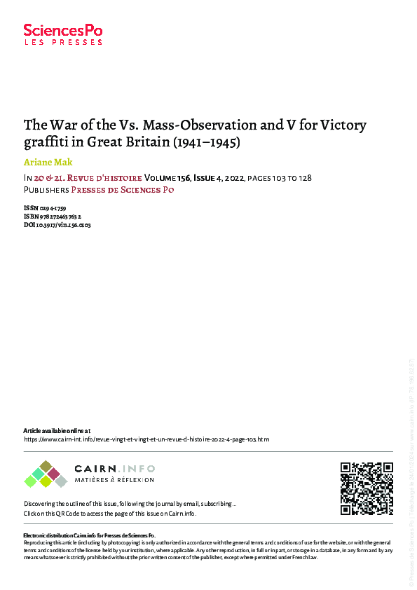 (PDF) The War of the Vs. Mass-Observation and V for Victory graffiti in ...