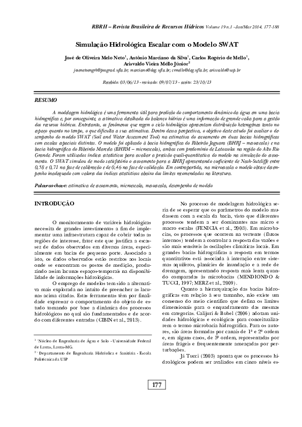(PDF) Simulação Hidrológica Escalar com o Modelo SWAT