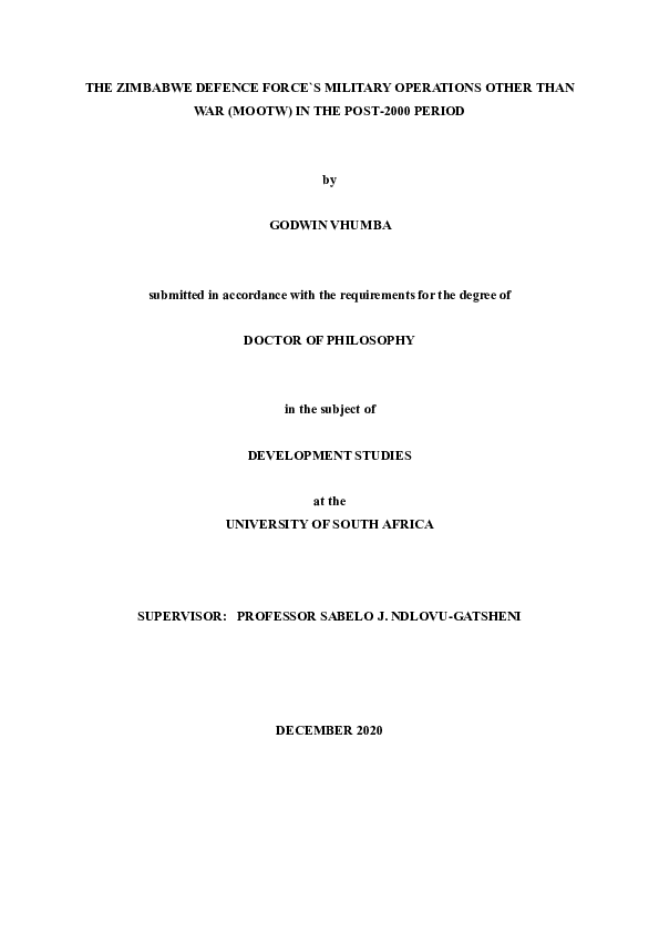 (PDF) The Zimbabwe defence force's Military operations other than war ...