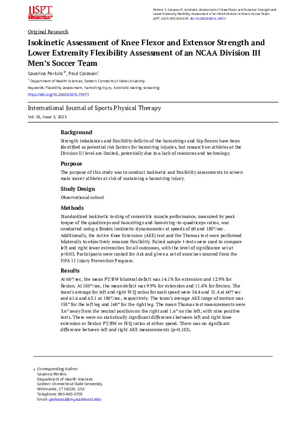 (PDF) Isokinetic Assessment of Knee Flexor and Extensor Strength and ...