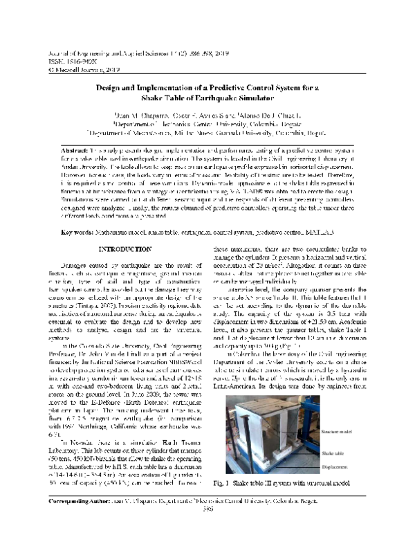 Pdf Design And Implementation Of A Predictive Control System For A Shake Table Of Earthquake