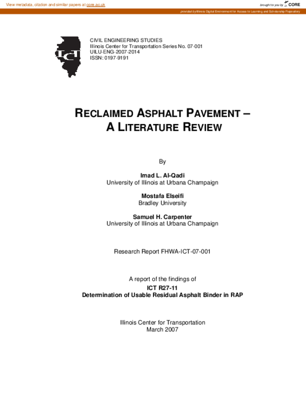 (PDF) Reclaimed Asphalt Pavement – A Literature Review