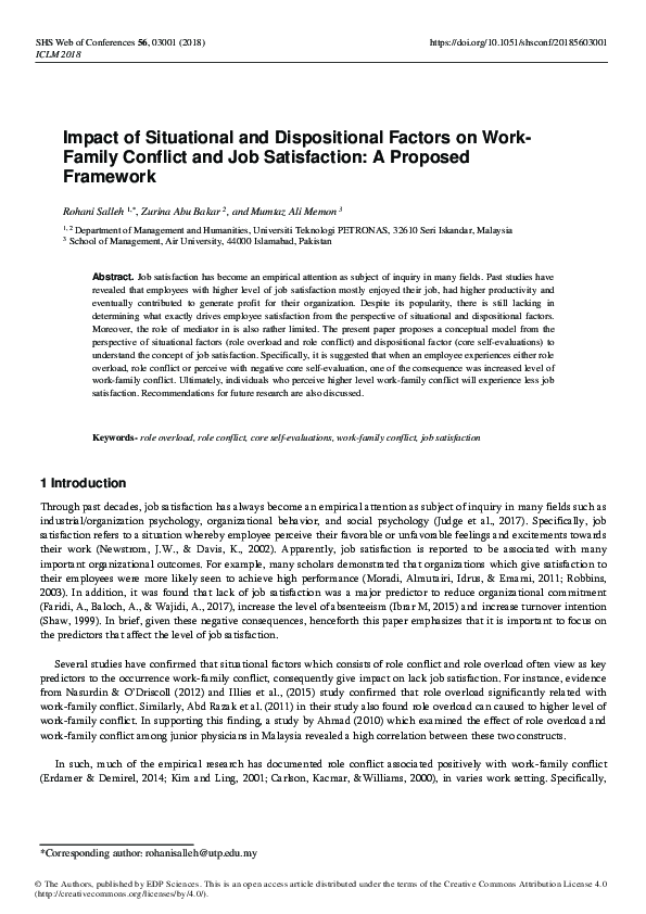 (PDF) Impact of Situational and Dispositional Factors on Work-Family ...