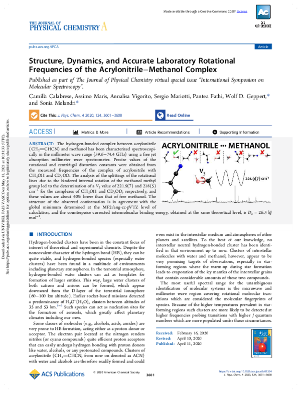 (PDF) Structure, Dynamics, and Accurate Laboratory Rotational Frequencies of the Acrylonitrile ...