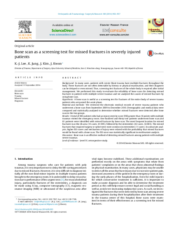 (PDF) Bone scan as a screening test for missed fractures in severely ...