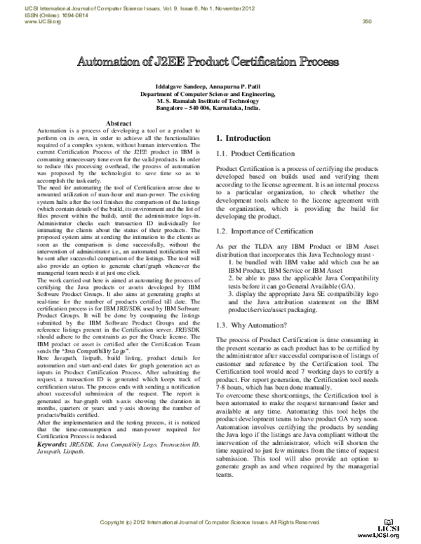 (PDF) Automation of J2EE Product Certification Process