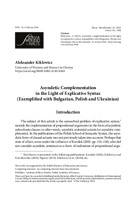 (PDF) Asyndetic Complementation in the Light of Explicative Syntax ...
