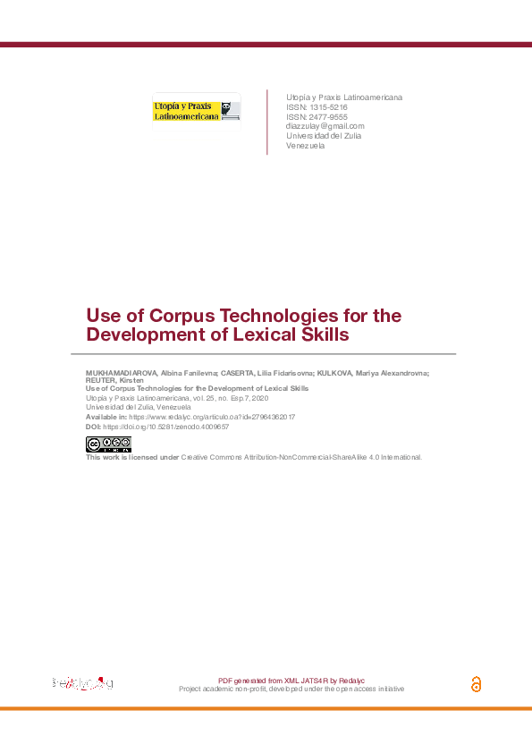 (PDF) Use of Corpus’ Technologies for The Development of Lexical Skills