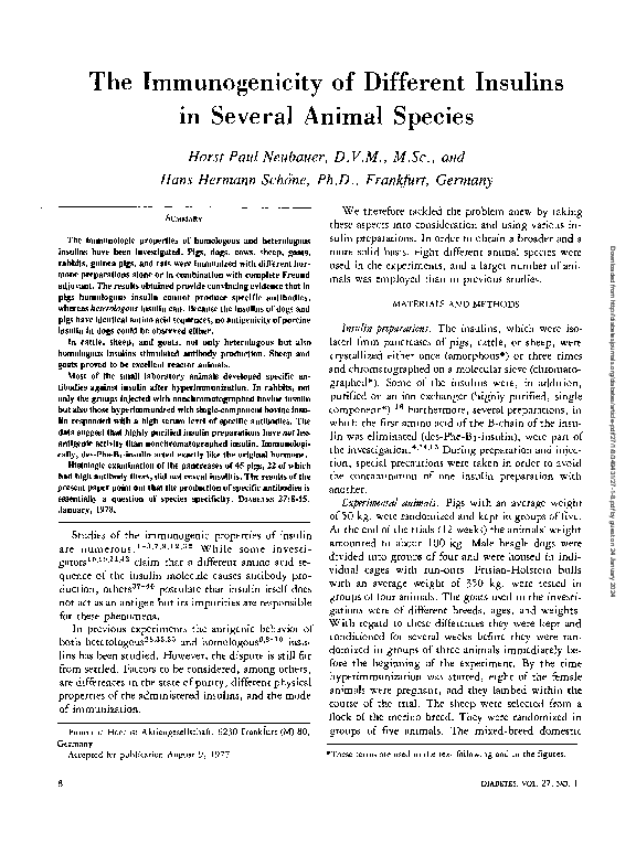 (PDF) The immunogenicity of different insulins in several animal species