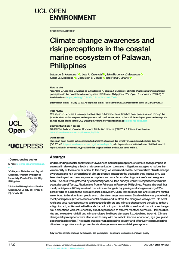 (PDF) Climate Change Awareness and Risk Perceptions in the Coastal ...