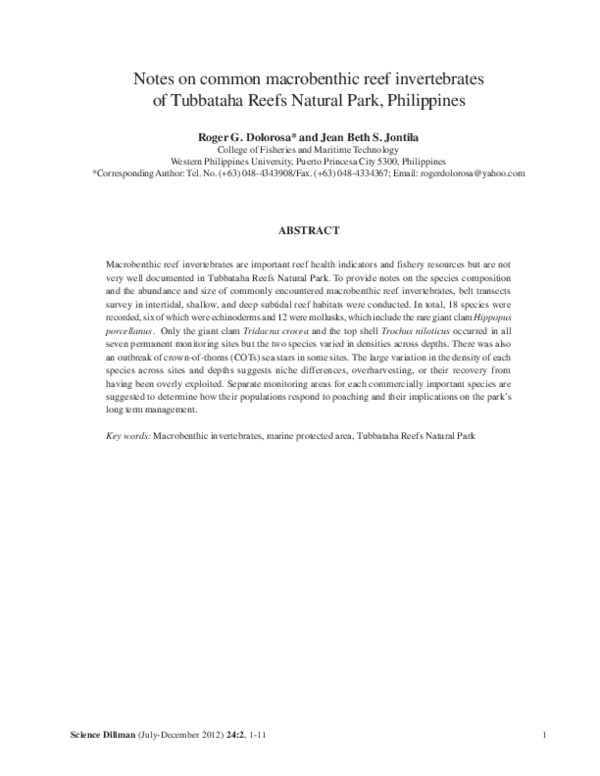 (PDF) Notes on common macrobenthic reef invertebrates of Tubbataha ...