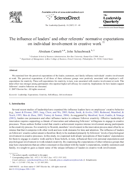 (PDF) The influence of leaders' and other referents' normative ...