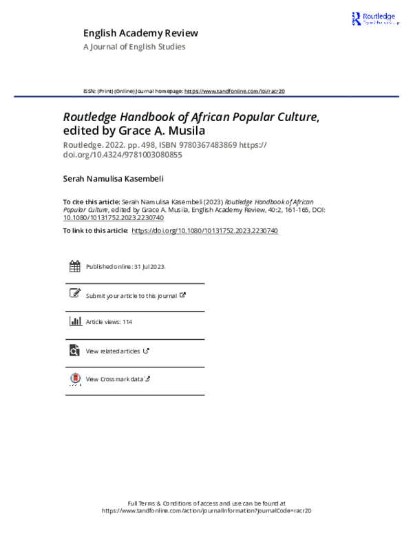 (PDF) Routledge Handbook of African Popular Culture, edited by Grace A ...