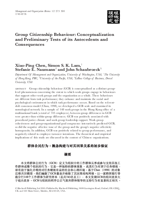 (PDF) Group Citizenship Behaviour Conceptualization and Preliminary ...