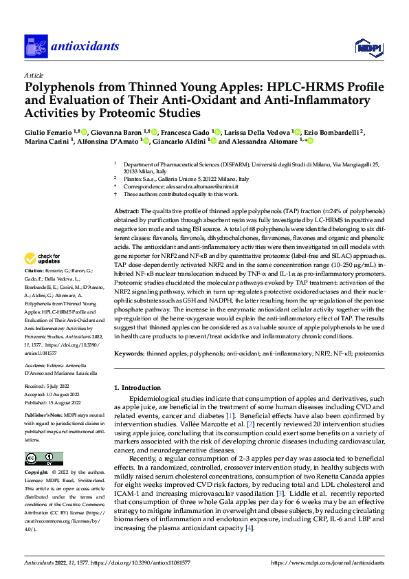 Polyphenols from Thinned Young Apples: HPLC-HRMS Profile and Evaluation of Their Anti-Oxidant ...