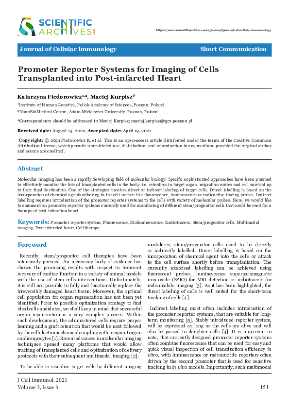 (PDF) Promoter Reporter Systems for Imaging of Cells Transplanted into ...