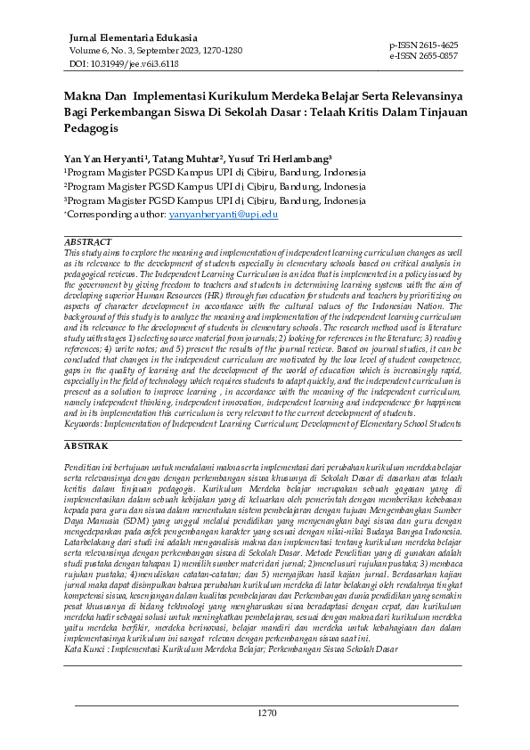 (PDF) Makna Dan Implementasi Kurikulum Merdeka Belajar dan Relevansinya Bagi Perkembangan Siswa ...