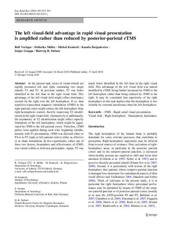 (PDF) The left visual-field advantage in rapid visual presentation is amplified rather than ...