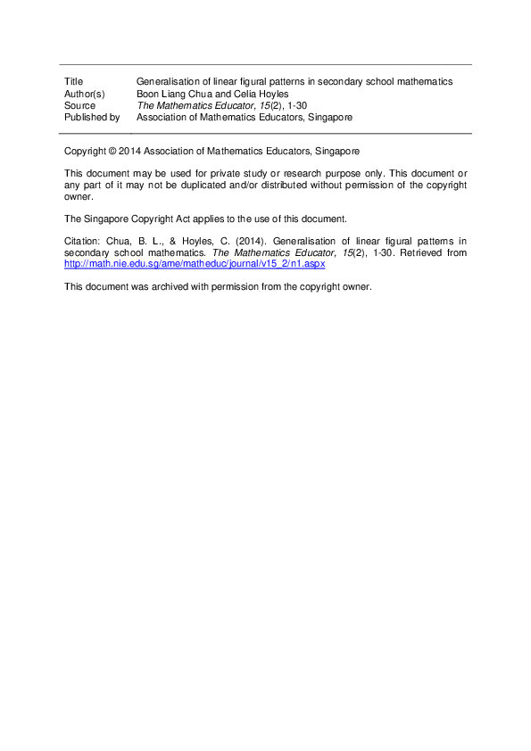 (PDF) Generalisation of Linear Figural Patterns in Secondary School ...