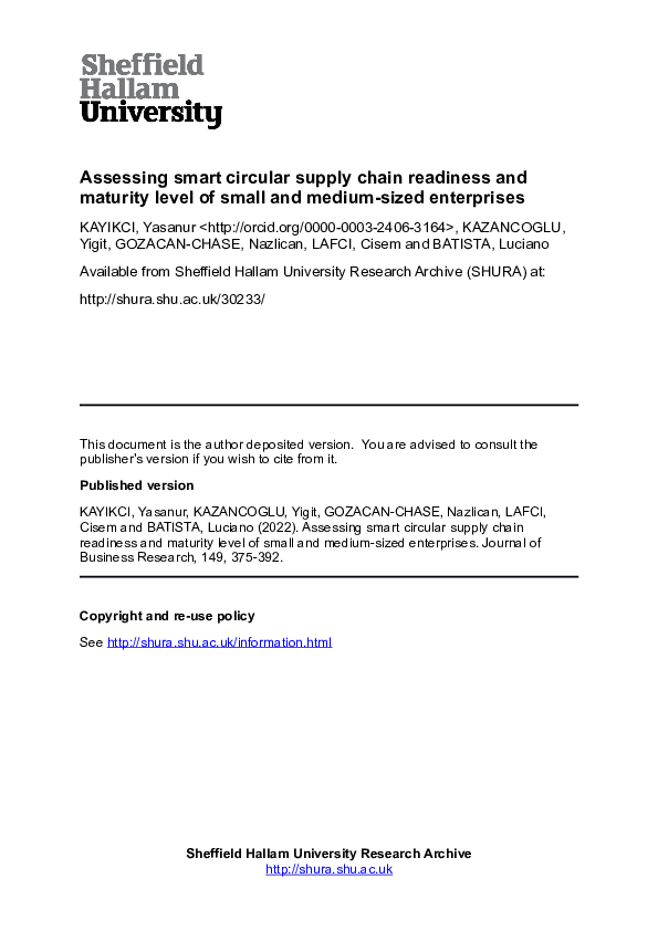 (PDF) Assessing smart circular supply chain readiness and maturity ...
