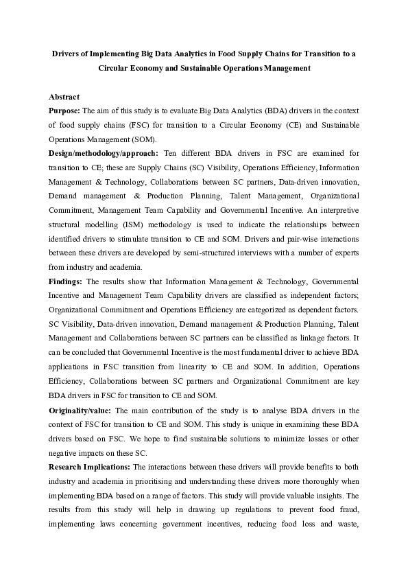 (DOC) Drivers of implementing Big Data Analytics in food supply chains for transition to a ...