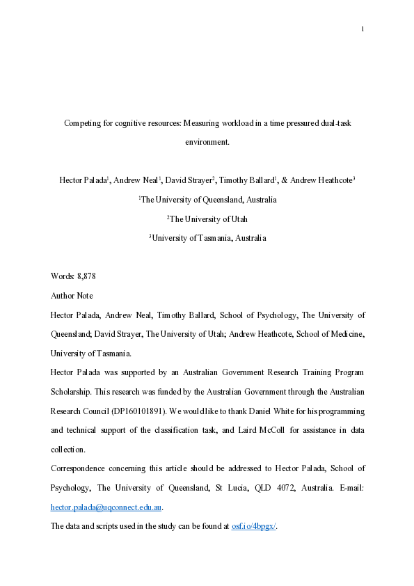 (PDF) Competing for cognitive resources: Measuring workload in a time pressured dual-task ...