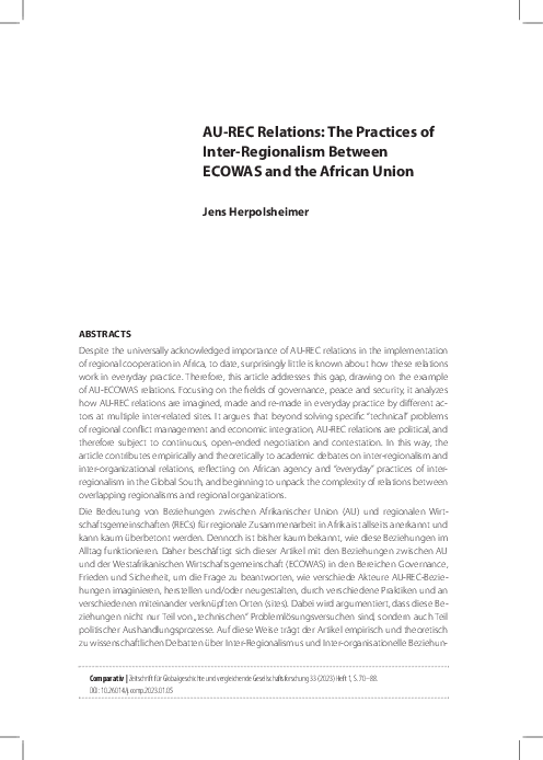 (PDF) AU-REC Relations: The Practices of Inter-Regionalism Between ...