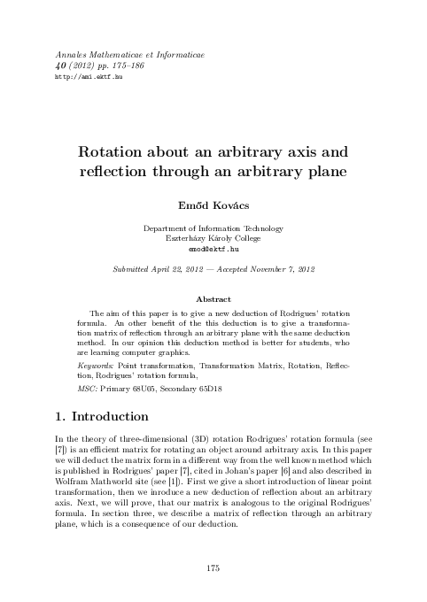 (PDF) Rotation about an arbitrary axis and reflection through an ...