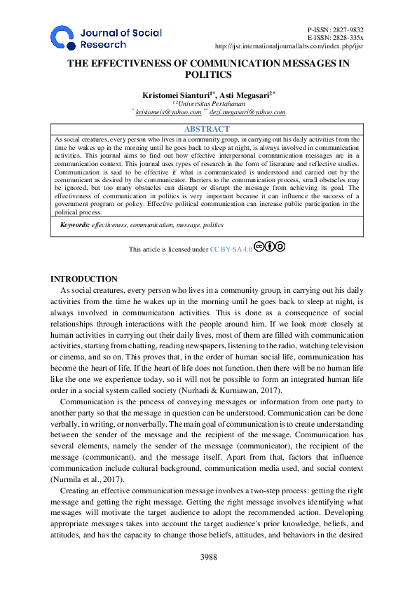 (PDF) The Effectiveness of Communication Messages in Politics