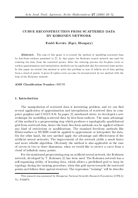 (PDF) Curve reconstruction from scattered data by Kohonen network