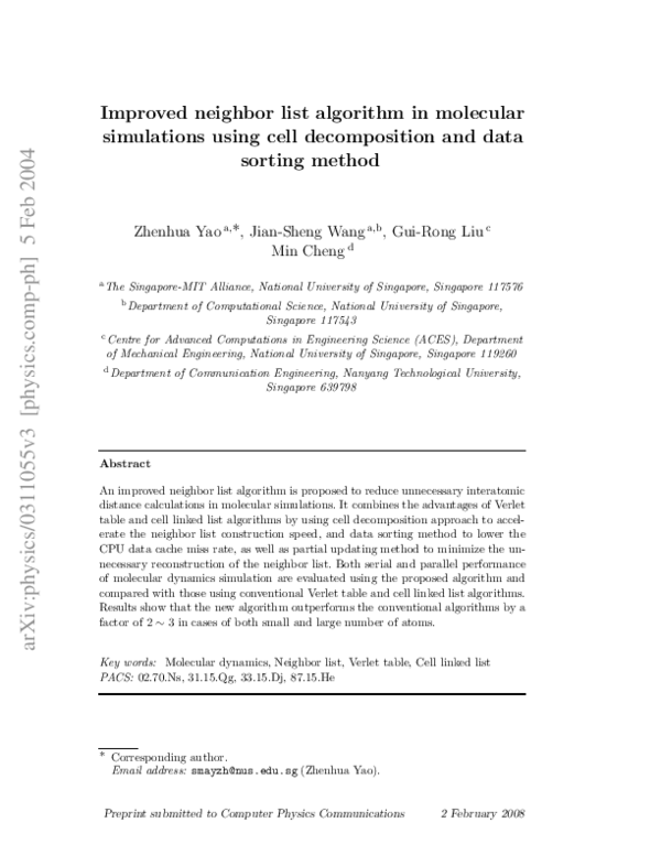 Pdf Enhanced Neighbor List Algorithm For Molecular Simulations