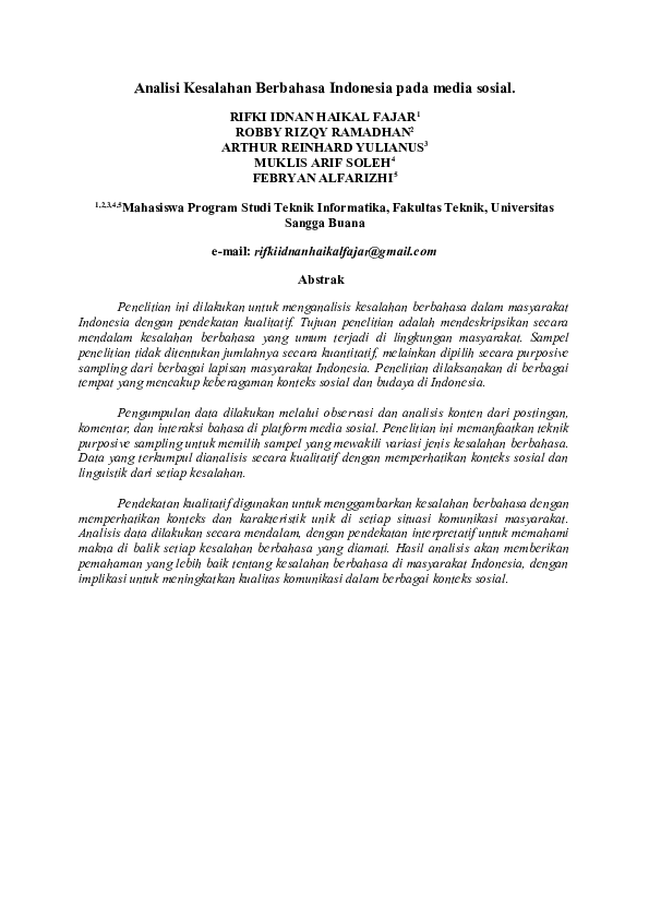 (DOC) Analisi Kesalahan Berbahasa Indonesia pada media sosial | Rifki Fajar - Academia.edu