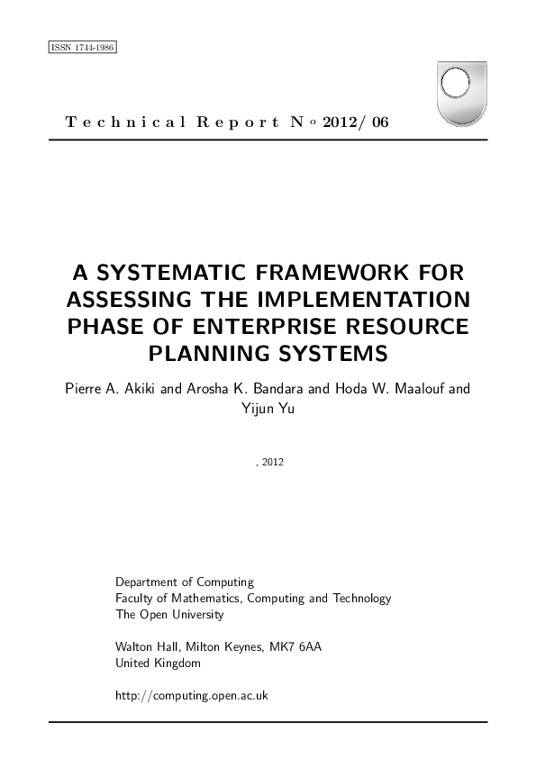 (PDF) A Systematic Framework for Assessing the Implementation Phase of Enterprise Resource ...