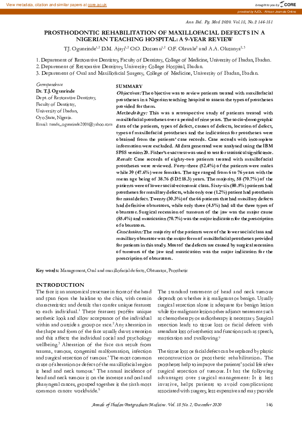 (PDF) Prosthodontic Rehabilitation of Maxillofacial Defects in a ...