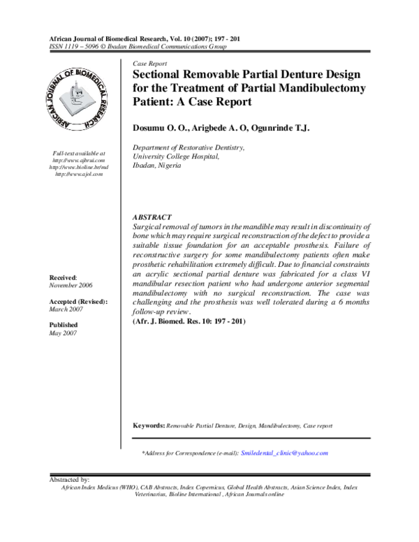 (PDF) Sectional removable partial denture design for the treatment of ...