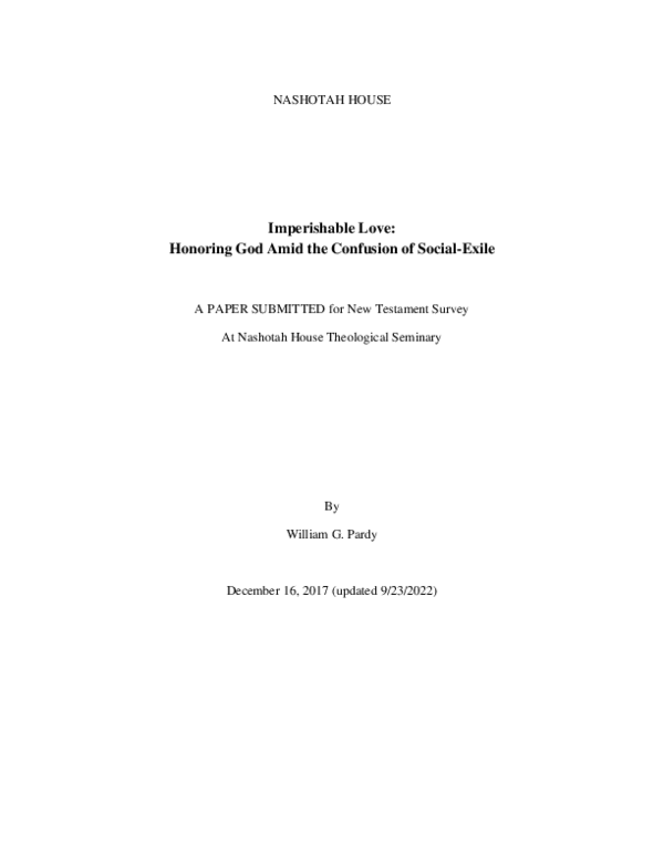 (PDF) Imperishable Love: Honoring God Amid the Confusion of Social-Exile