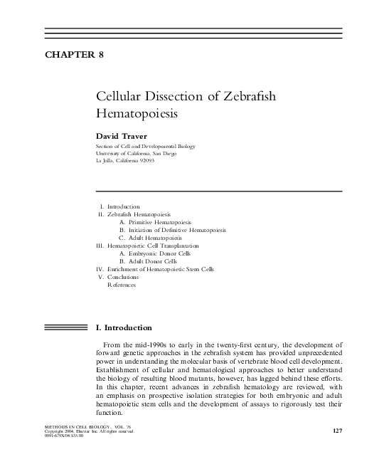 (PDF) Cellular Dissection of Zebrafish Hematopoiesis