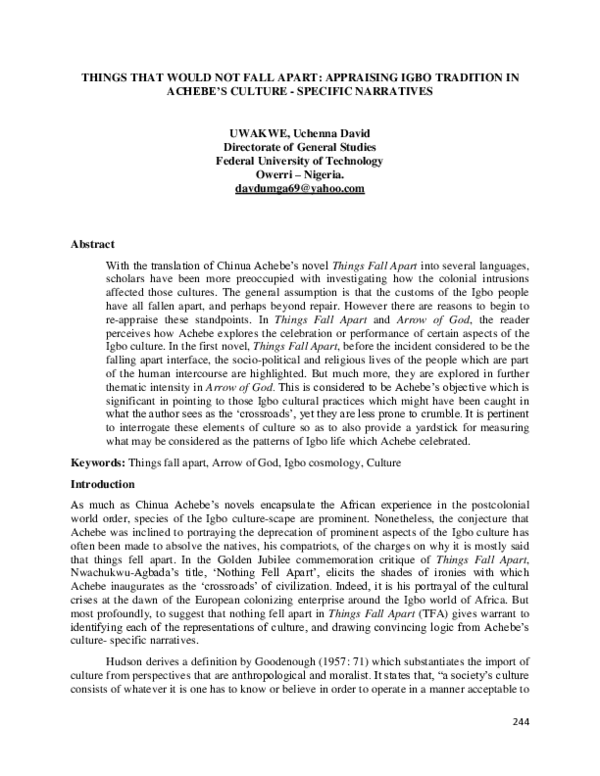 (PDF) Things that would not fall apart: appraising Igbo tradition in ...