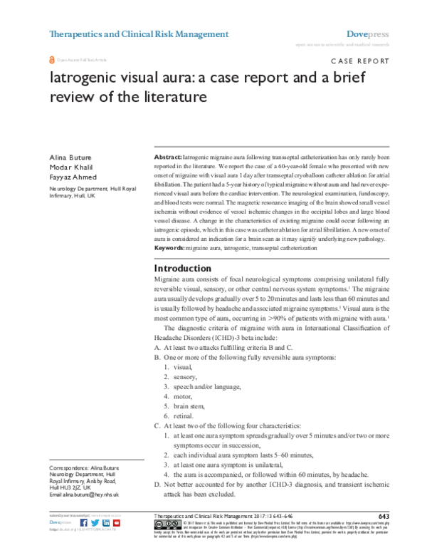 (PDF) Iatrogenic visual aura: a case report and a brief review of the ...