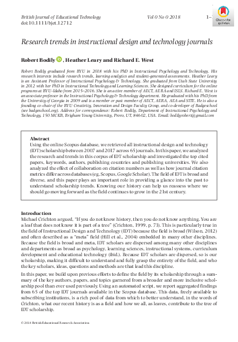 (PDF) Research trends in instructional design and technology journals