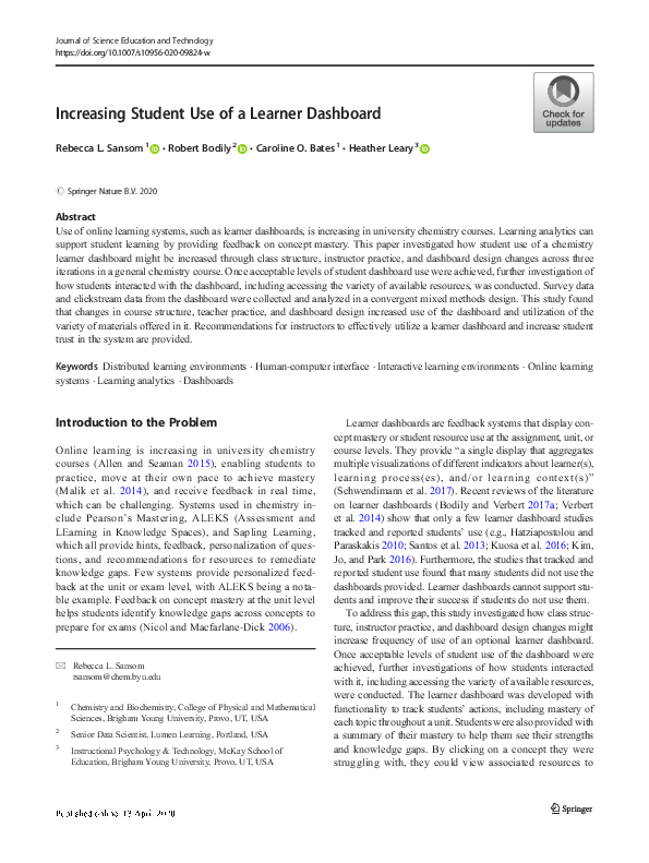 (PDF) Increasing Student Use of a Learner Dashboard